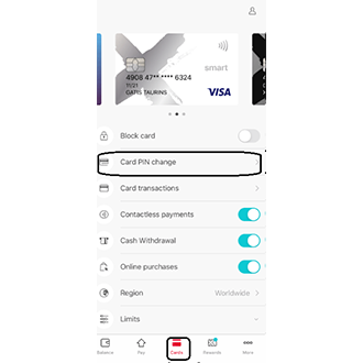 How do I change my card PIN in the app? | Bank Citadele